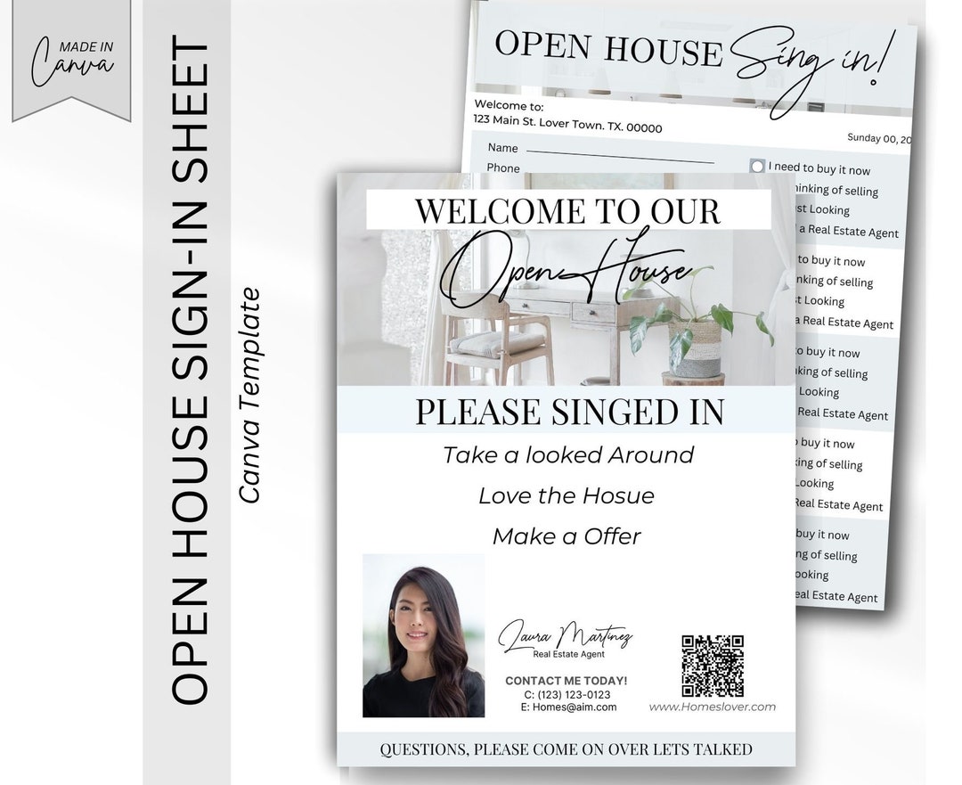 Open House Sign-in Sheet Realtor Marketing Materials Open House Sign-in ...