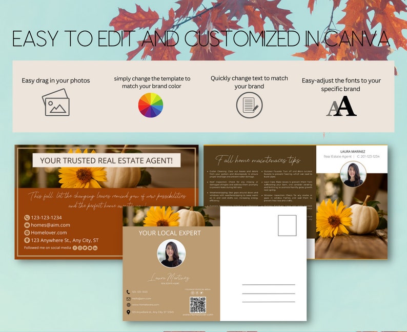 Real Estate Fall Postcard, Real Estate Marketing, Autumn Mailer, Fall ...