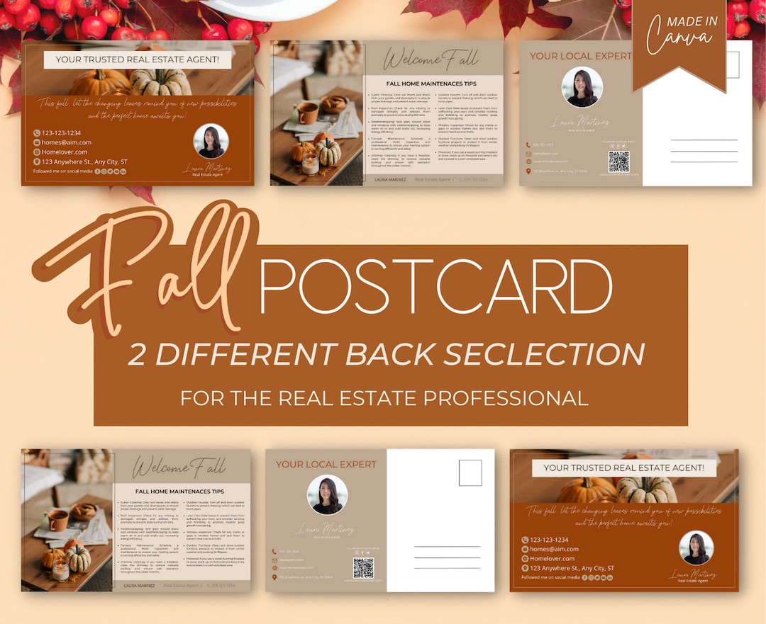 Real Estate Fall Postcard, Real Estate Marketing, Autumn Mailer, Fall ...