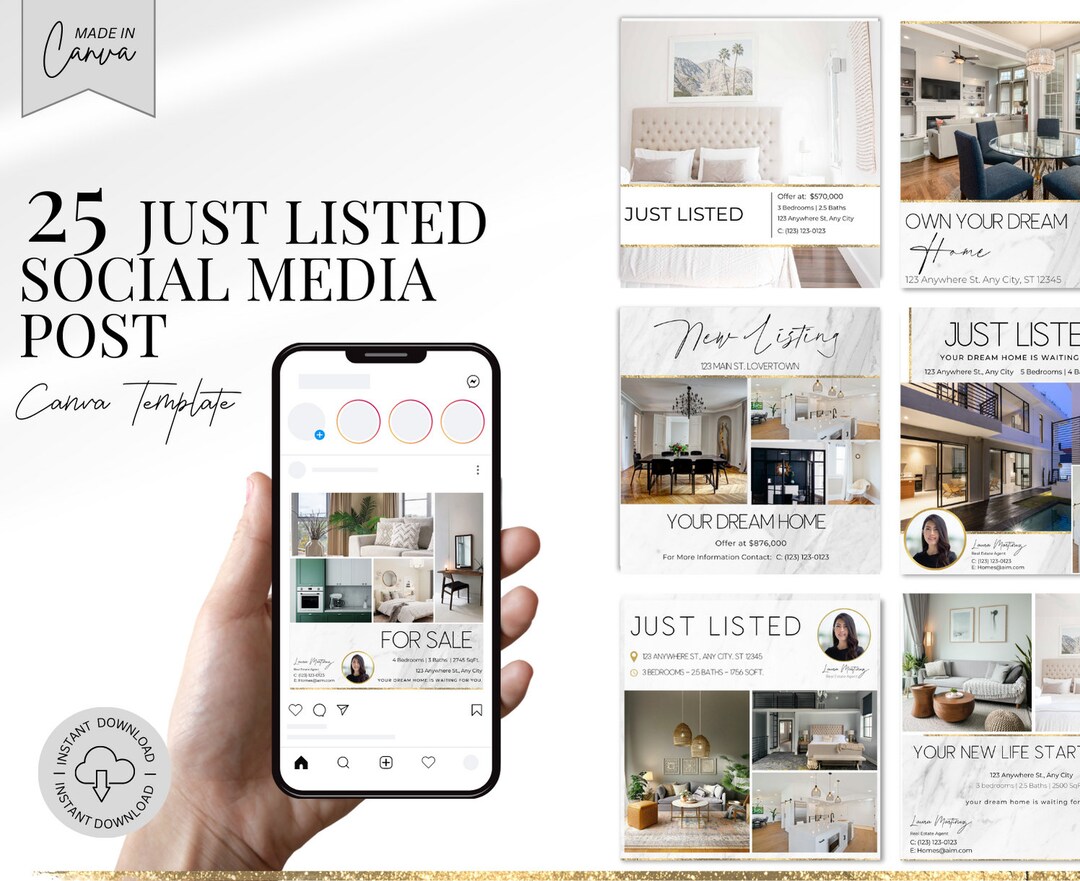 Just Listed Social Media Posts Real Estate Listing Update Template for ...