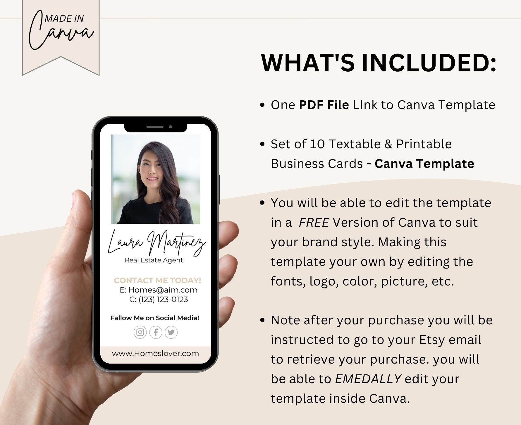 Real Estate Textable Digital Business Card Template Real Estate ...
