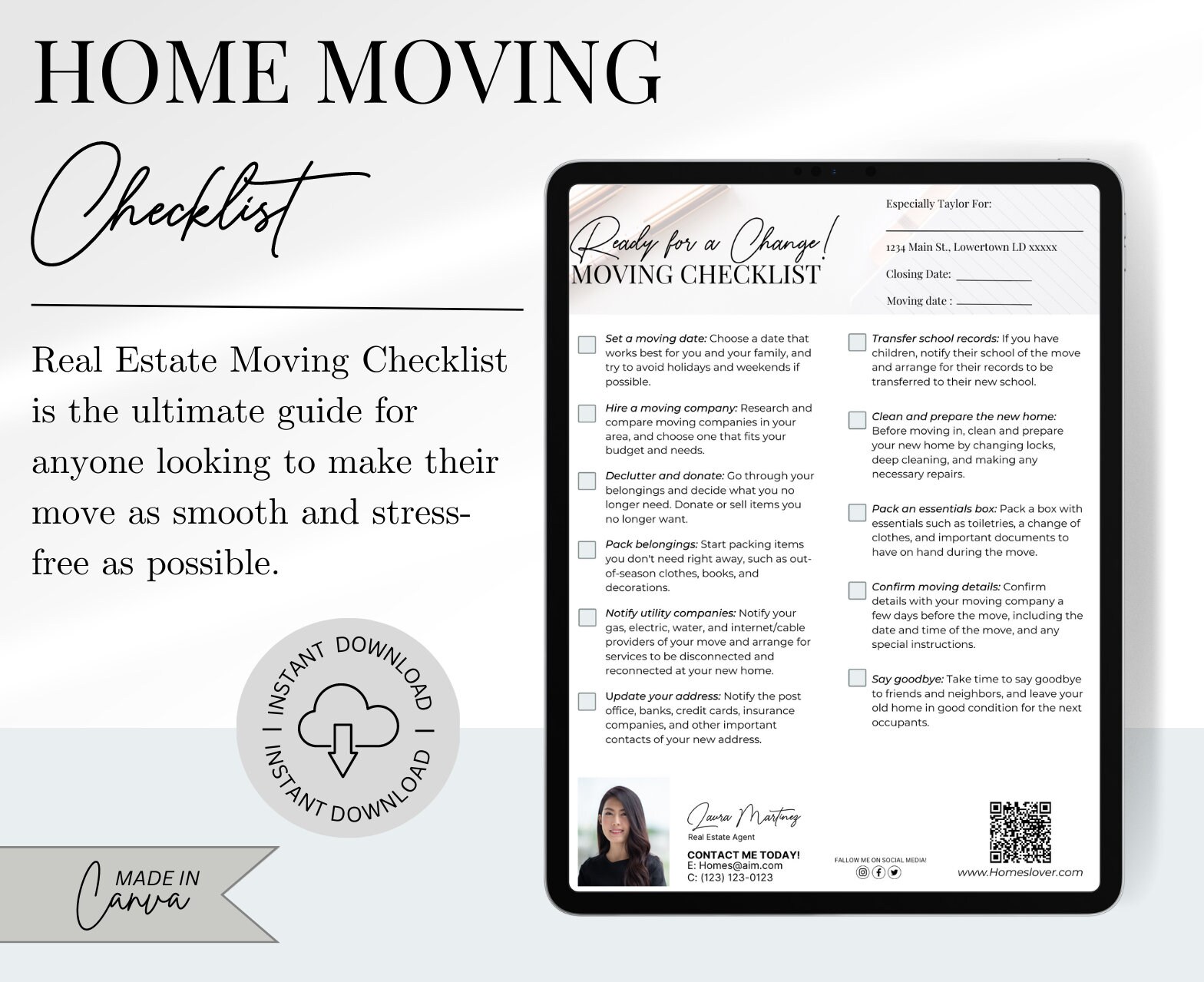 Real Estate Moving Checklist, Realtor Moving Guide, Printable Moving To ...