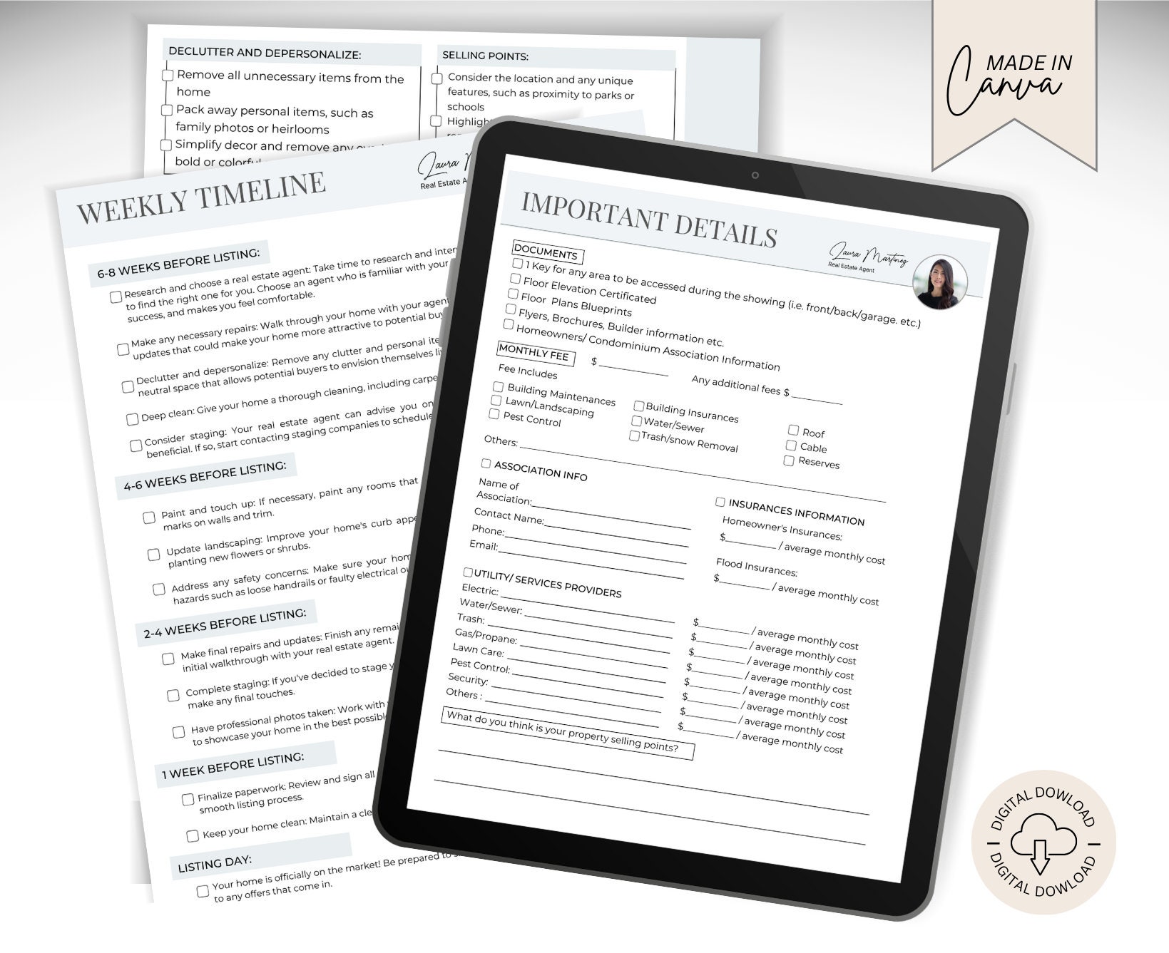 Pre-listing Checklist Package for Real Estate Agents Edit in Canva ...