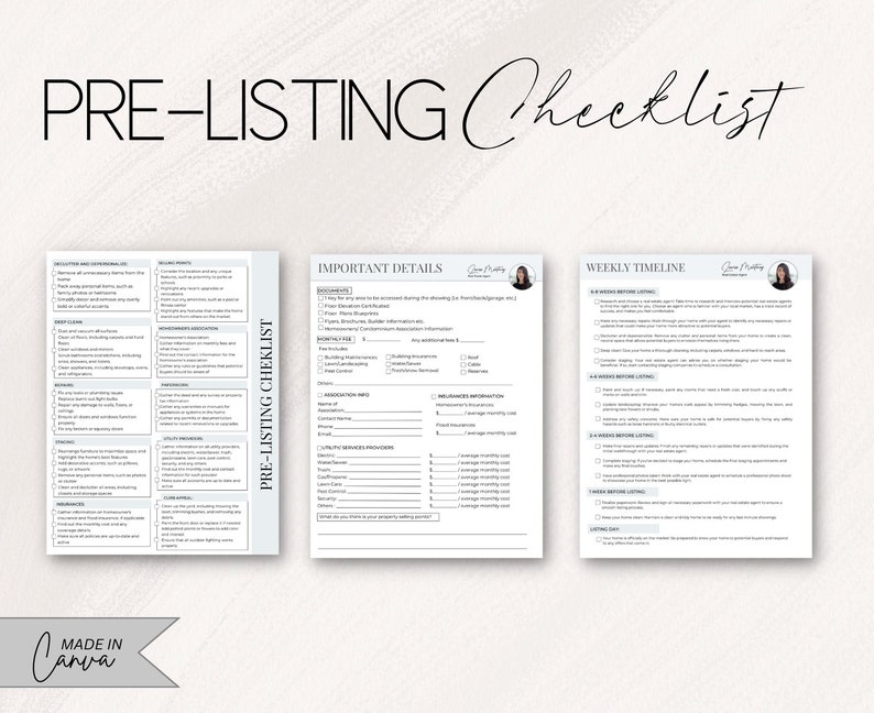 Realtors New Listing Pre-listing Checklist Package for Real Estate ...