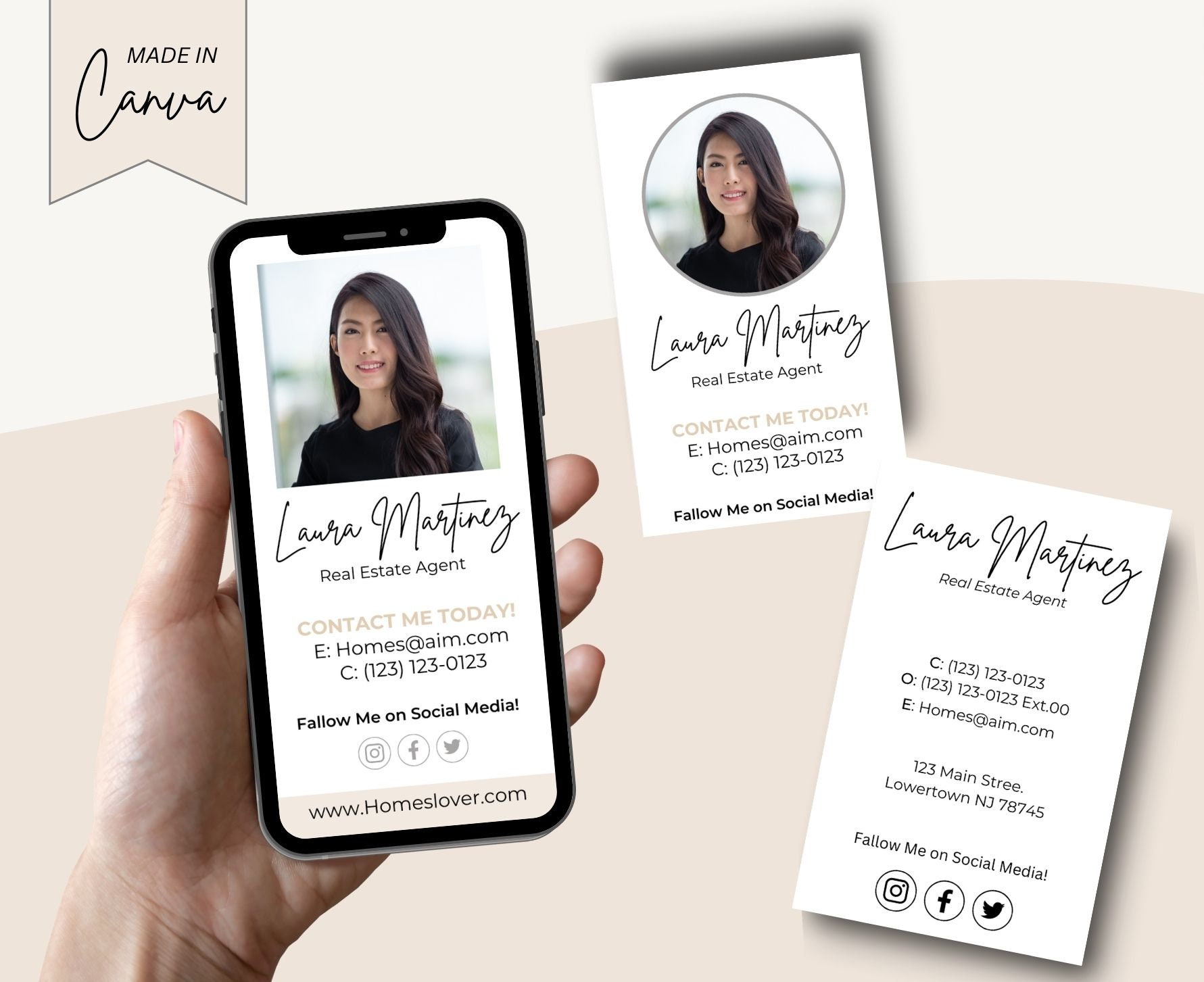 Real Estate Textable Digital Business Card Template Real Estate ...