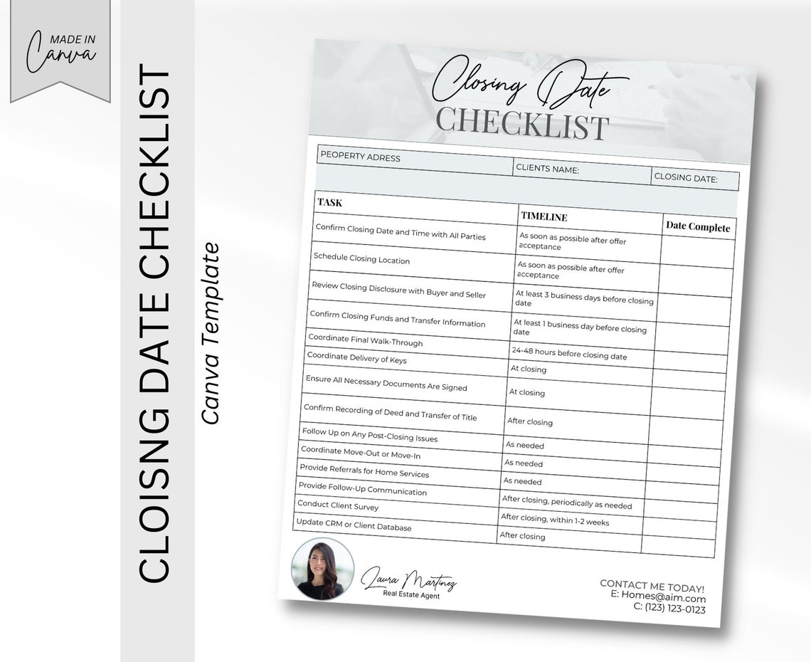 Closing Date Checklist Realtor Checklist Flyer Home Closing Date ...