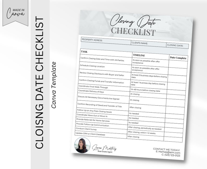 Closing Date Checklist Realtor Checklist Flyer Home Closing Date ...
