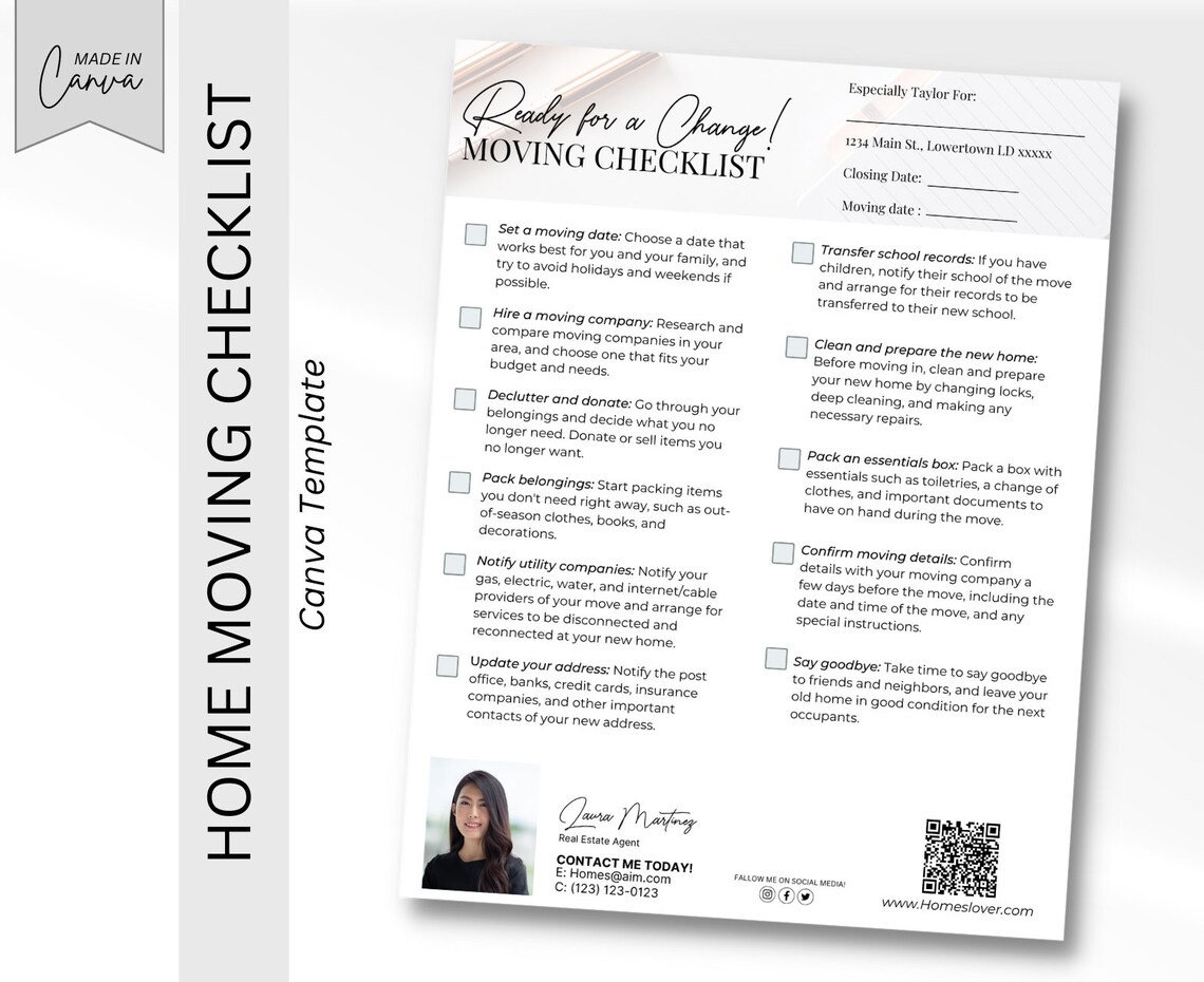 Real Estate Moving Checklist, Realtor Moving Guide, Printable Moving To ...