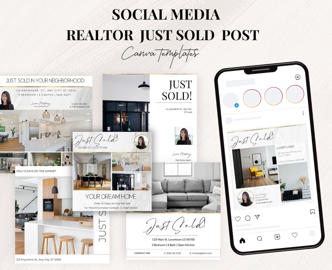 Just Sold House Social Media Posts Package for Realtor Instagram Canva ...