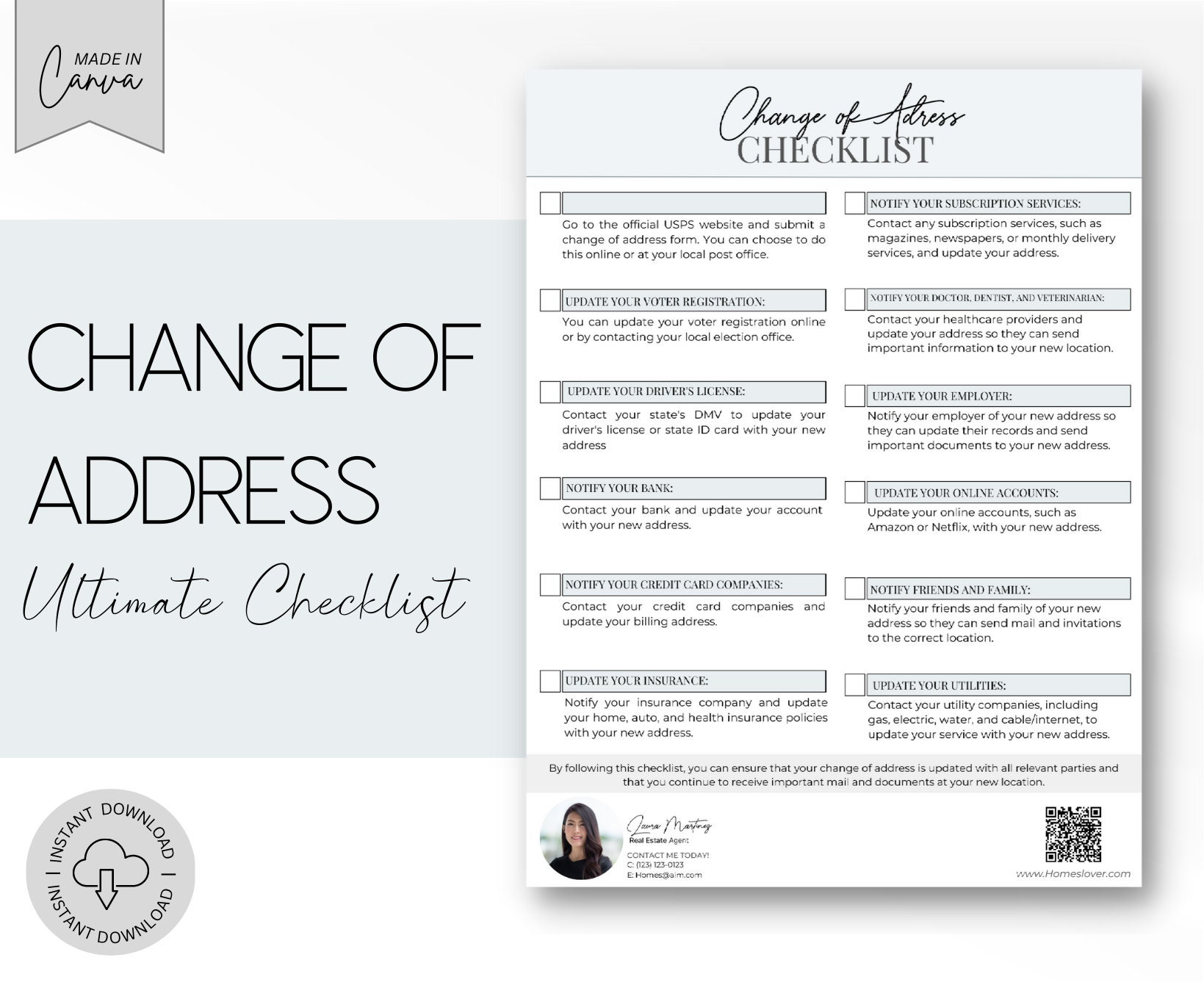Real Estate Change of Address Checklist for Home Real Estate Marketing ...
