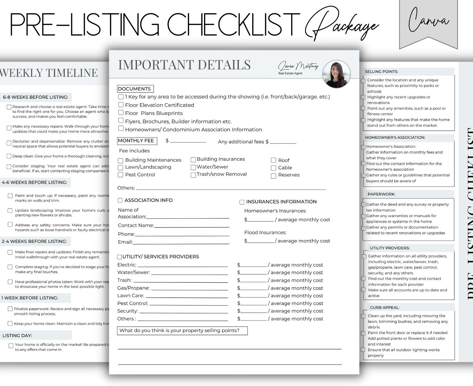 Pre-listing Checklist Package for Real Estate Agents Edit in Canva ...