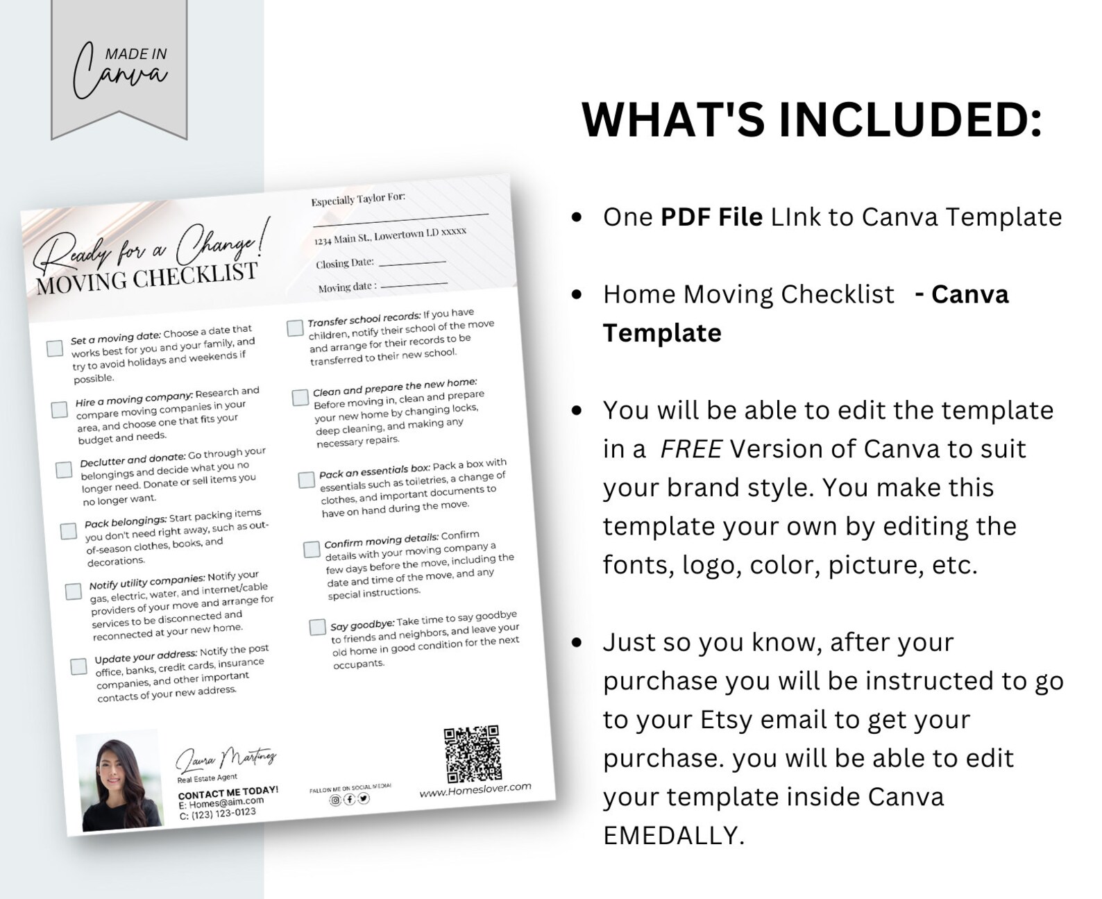Real Estate Moving Checklist, Realtor Moving Guide, Printable Moving To ...