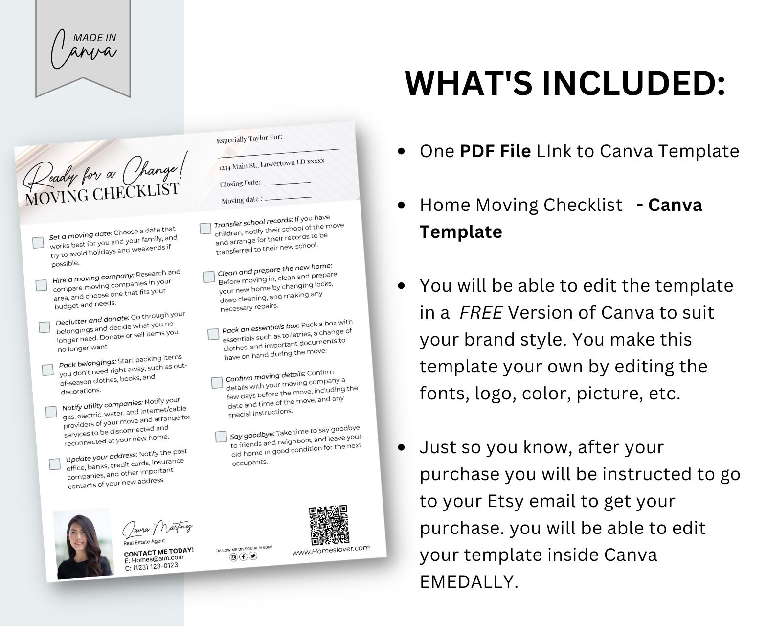 Real Estate Moving Checklist, Realtor Moving Guide, Printable Moving To ...