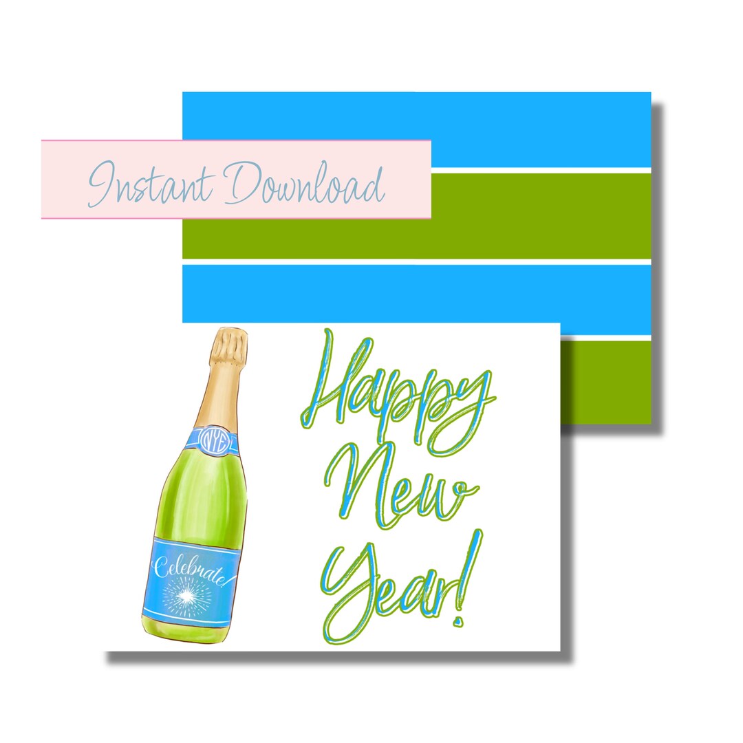 Happy New Year Card, Celebration Greeting Notecard, NYE Party, Holiday ...