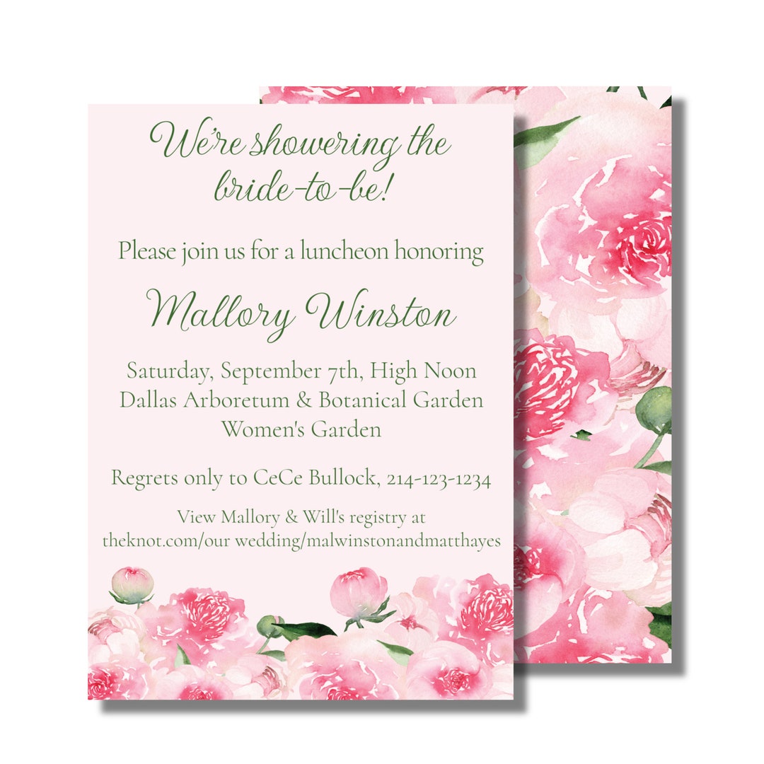 Bridal Shower Invitation, Wedding Engagement Event, Watercolor Pink ...