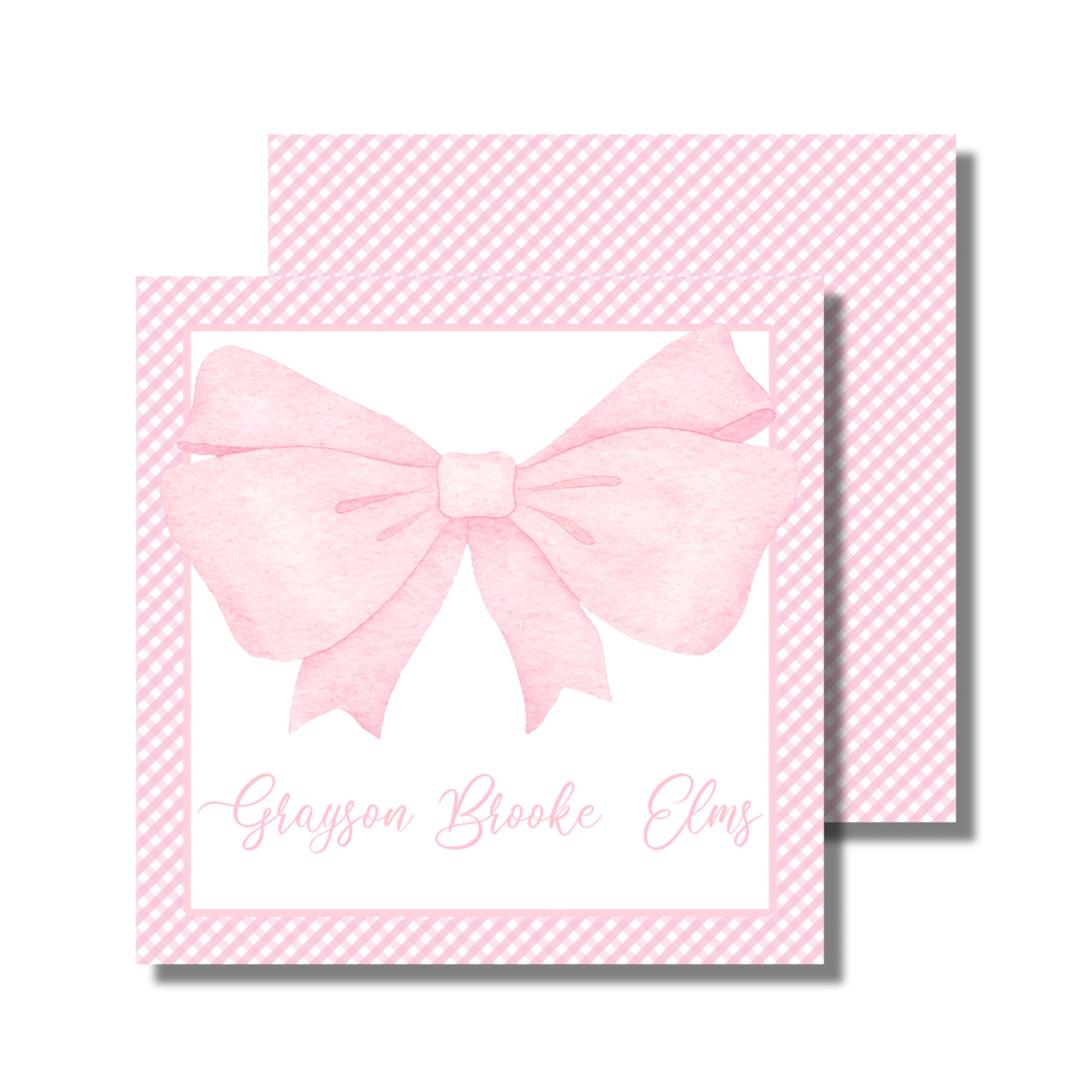 Baby Gift Tag, Gift Enclosure, Calling Card, Name Tag, Baby Pink Bow ...