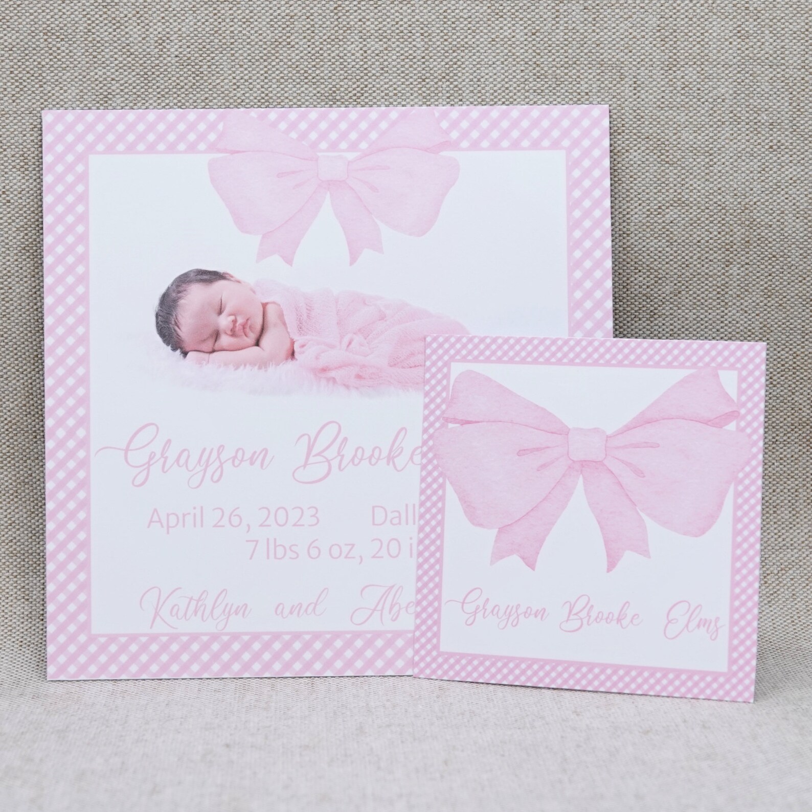 Baby Gift Tag, Gift Enclosure, Calling Card, Name Tag, Baby Pink Bow ...
