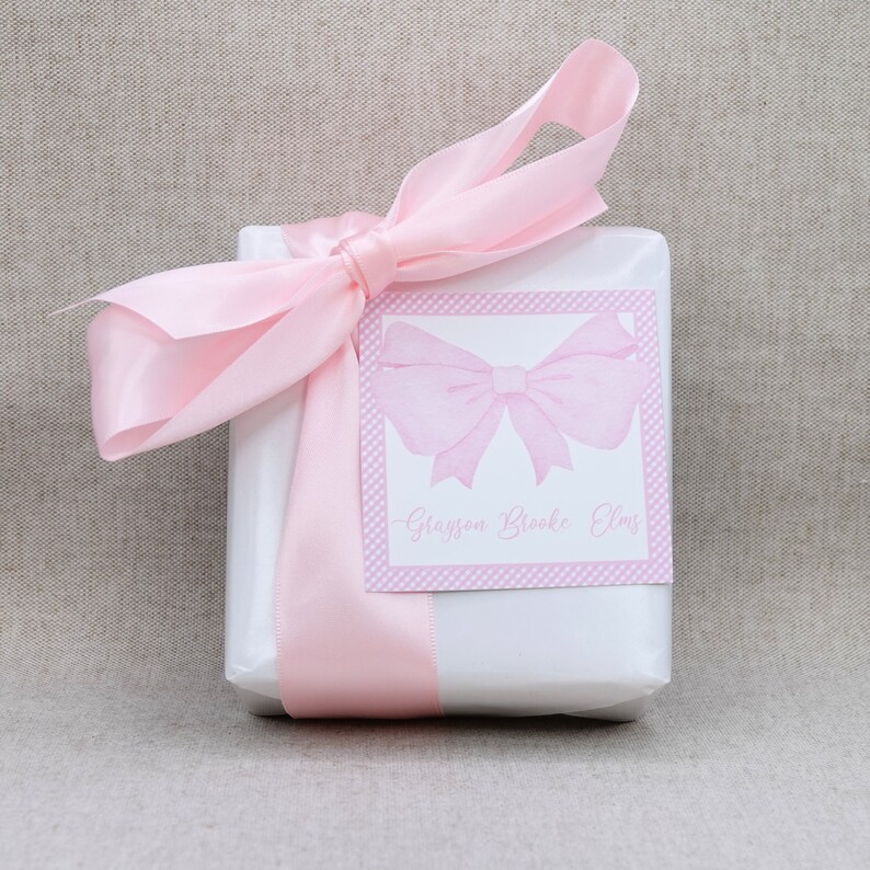 Baby Gift Tag, Gift Enclosure, Calling Card, Name Tag, Baby Pink Bow ...
