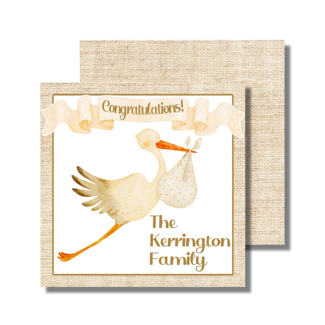 Baby Gift Tag, Gift Enclosure, Baby Shower Gift Tag, Watercolor Stork ...
