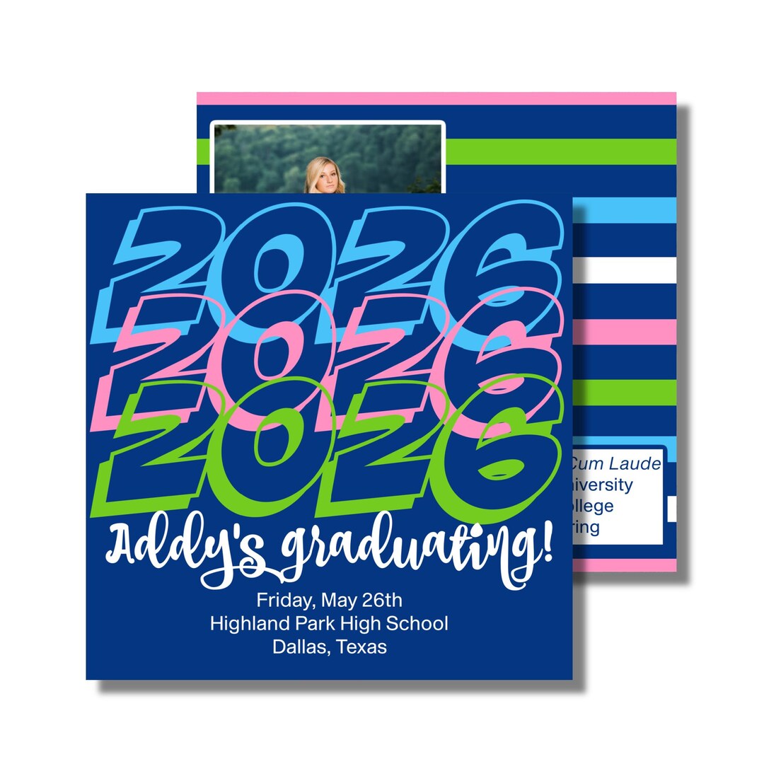 Personalized Graduation Photo Card, Announcement With Colorful Class ...