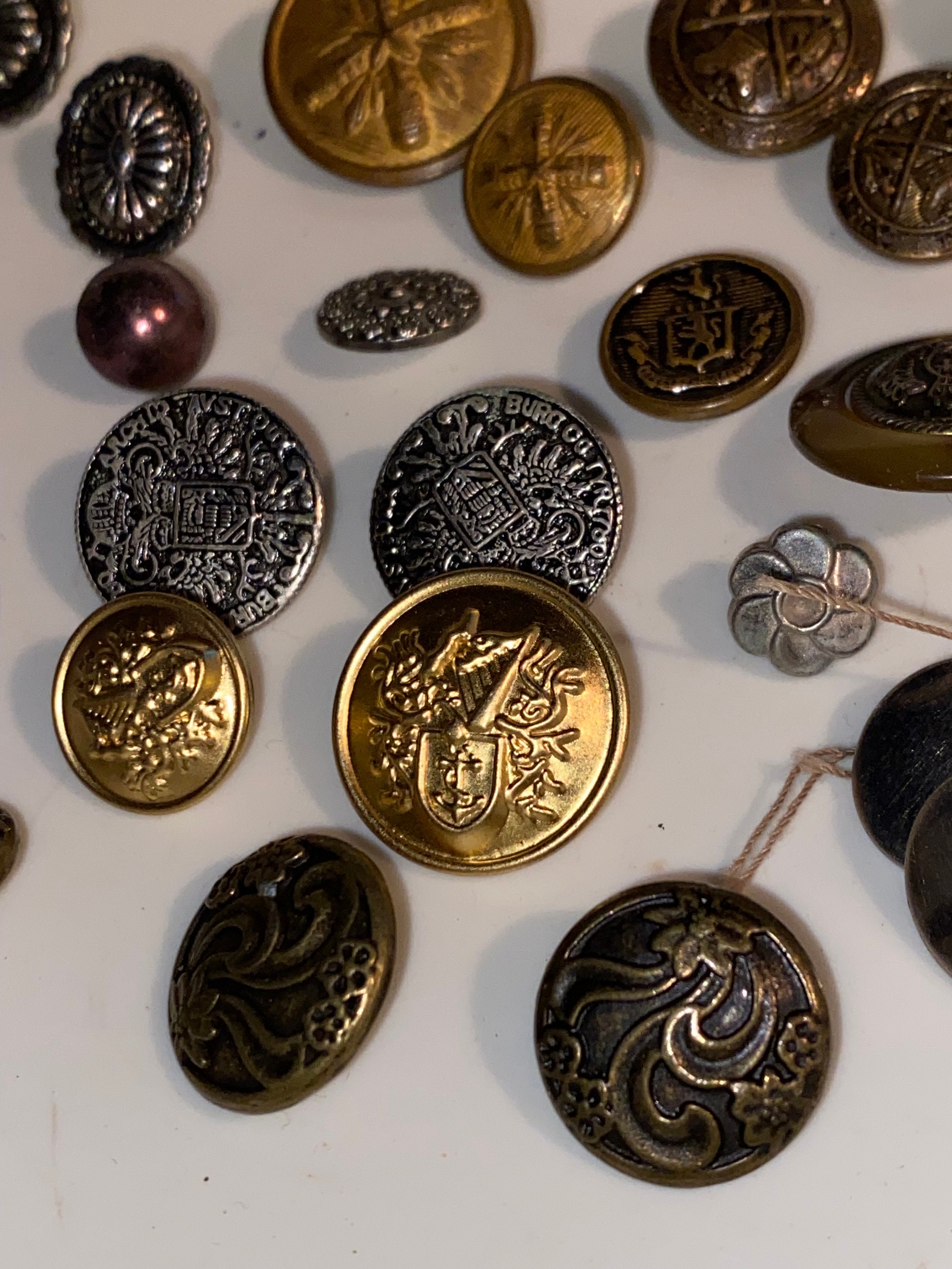 Vintage Buttons Metal Crest Shield Flower Lighthouse Flourish Set of 28 ...