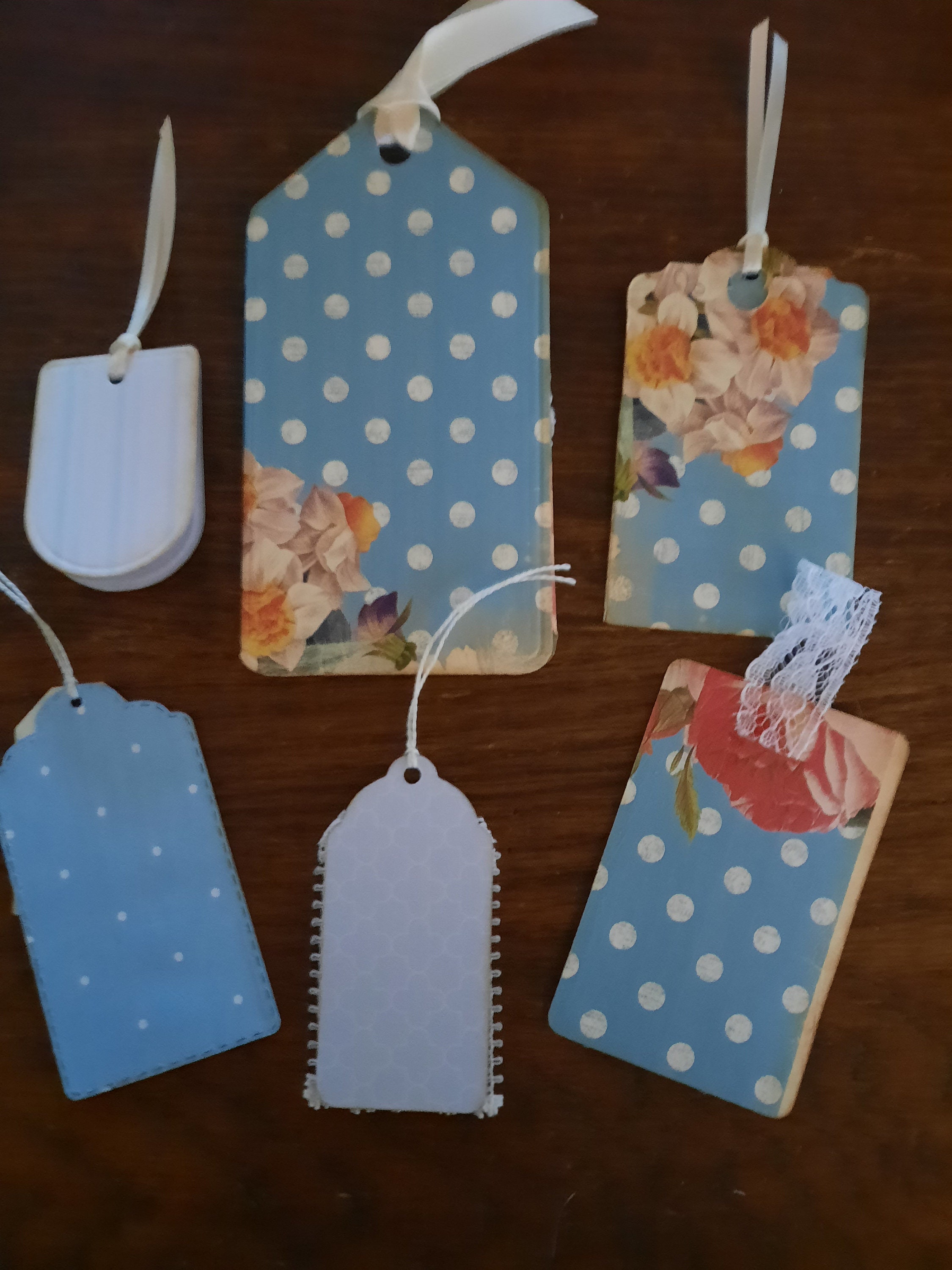 Loaded Tag With 5 Decorated Tags Vintage Lace Crochet Flowers Dots Junk ...