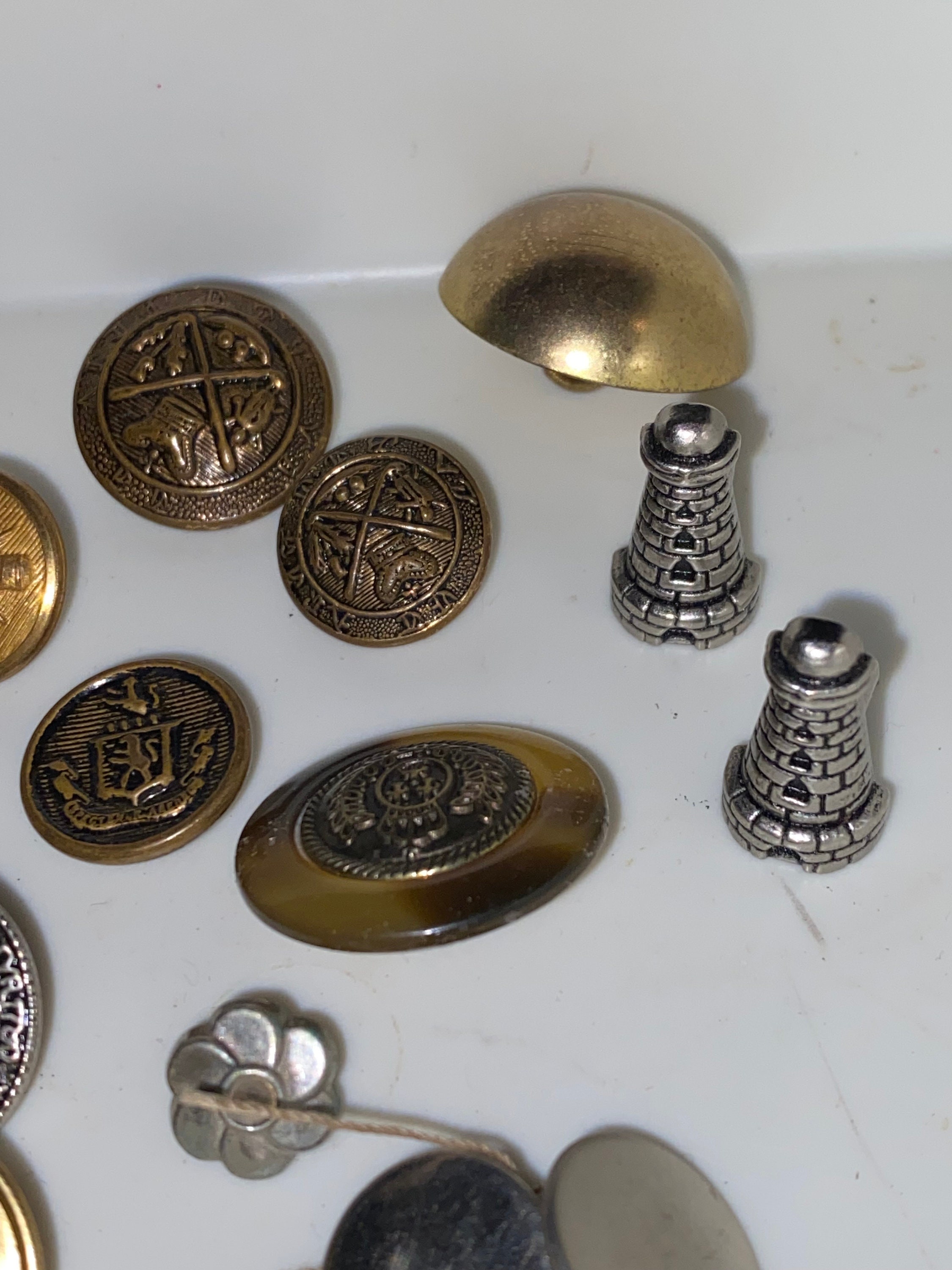 Vintage Buttons Metal Crest Shield Flower Lighthouse Flourish Set of 28 ...