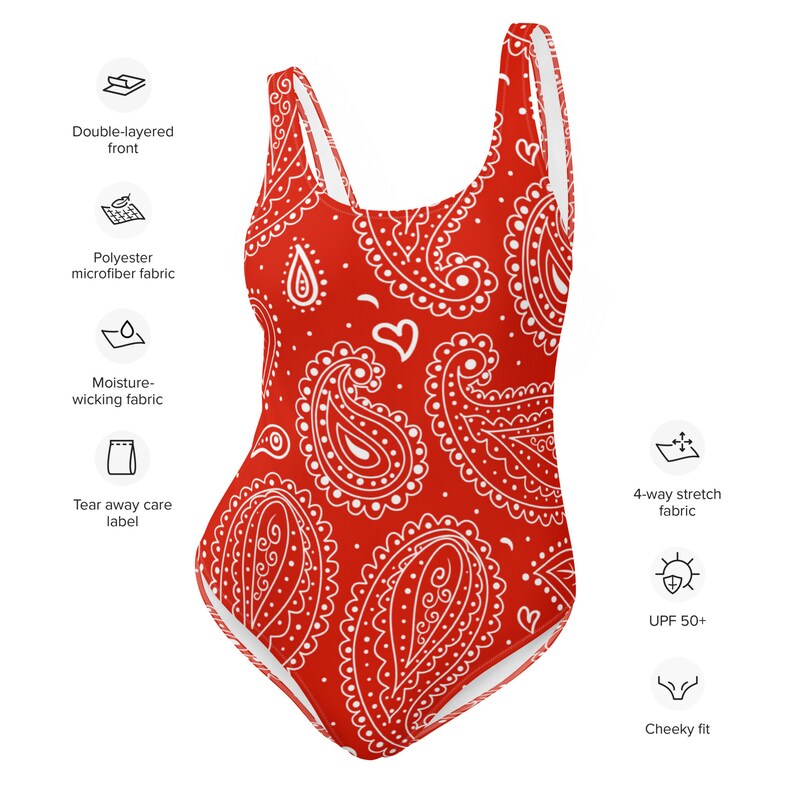Red Paisley One-piece Swimsuit | Cheeky Scoop Back Bathing Suit - Etsy