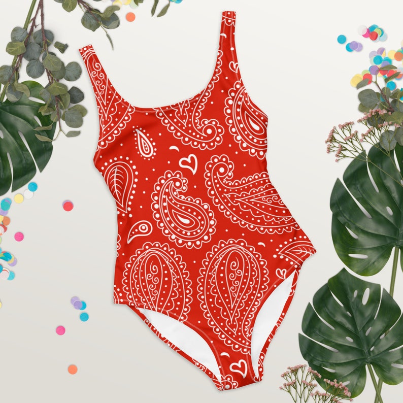 Red Paisley One-piece Swimsuit | Cheeky Scoop Back Bathing Suit - Etsy