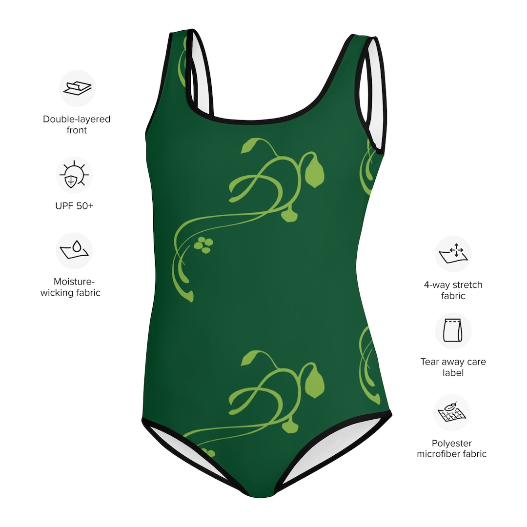 Young Teen Girls Swimsuit| Green Leafy Youth Bathing Suit| Gymnastics ...