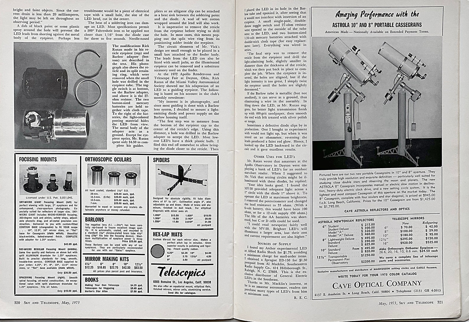 Vintage Sky and Telescope Magazine May 1973 With Questar Telescope Ad ...