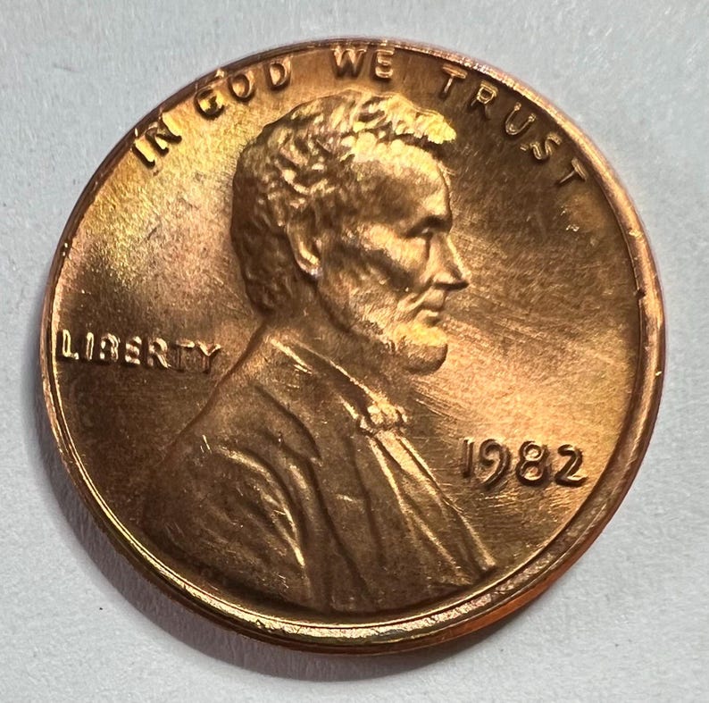 1982 Large Date Copper Lincoln Head Penny Uncirculated off Center ...