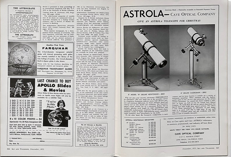 Vintage Sky and Telescope Magazine November 1973 With Questar Telescope ...