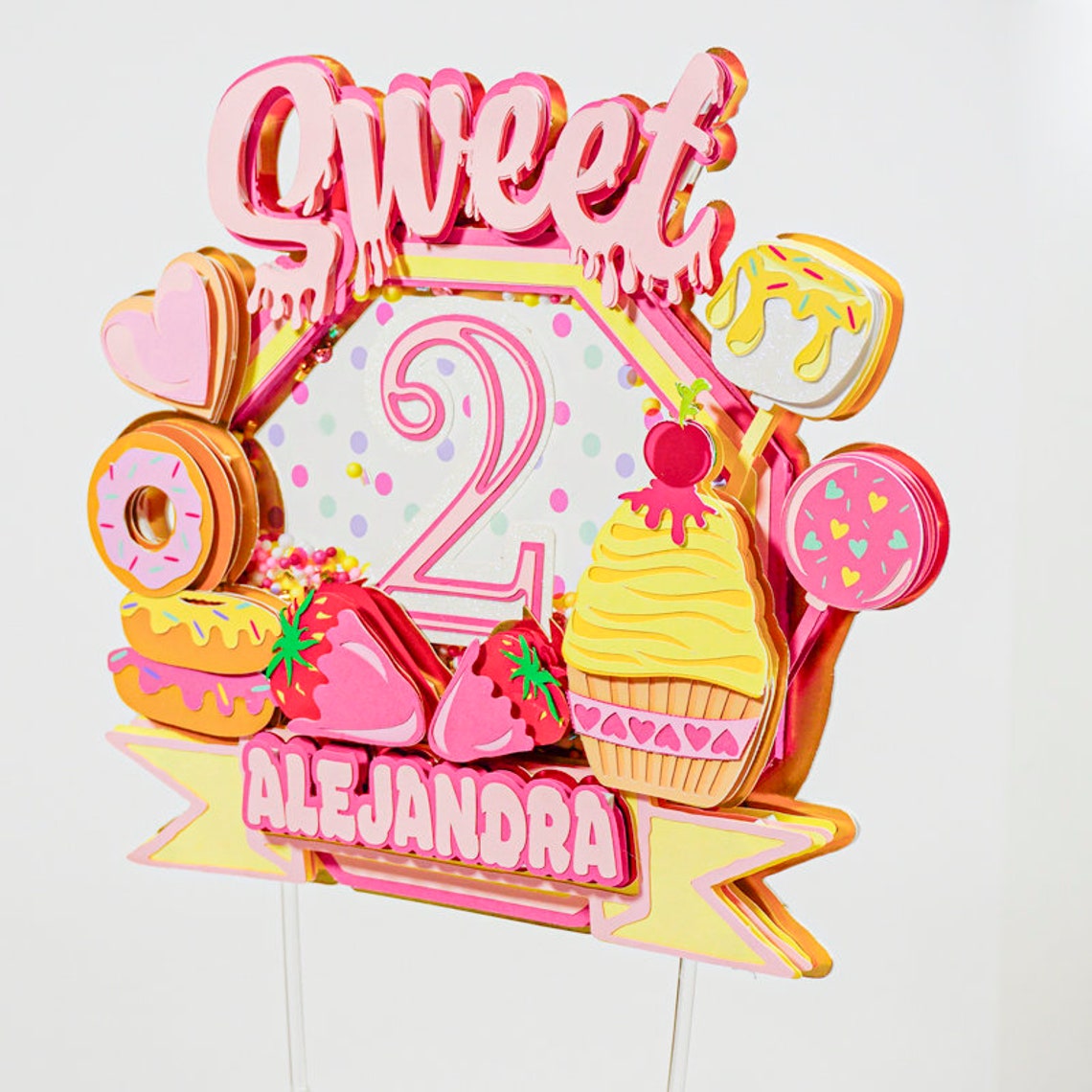 Personalized Sweet Theme Birthday 3D Shaker Cake Topper, Cupcake Shaker ...