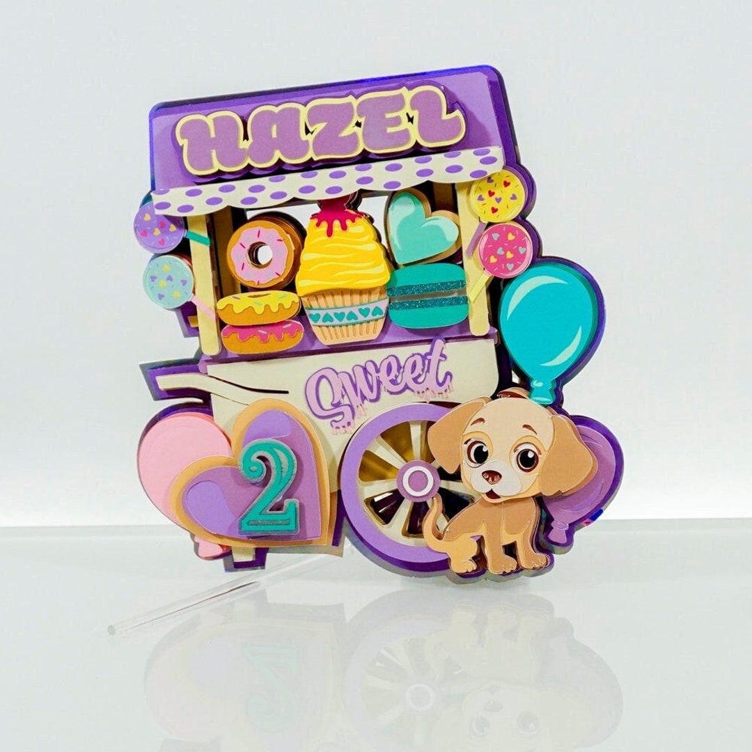 Personalized Sweet Theme Birthday 3D Cake Topper, Sweets Cart Cake ...