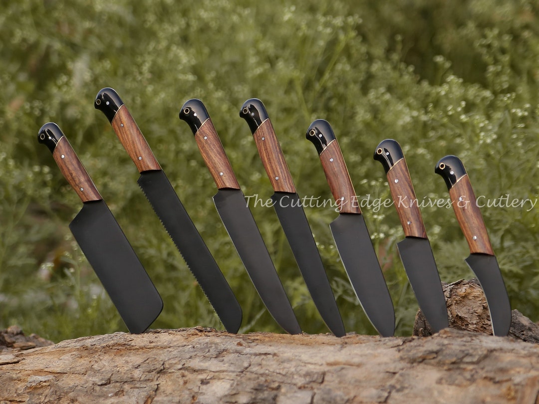 Resin-tipped Wooden Handle Chef Knife Set, Artisan Crafted Premium ...
