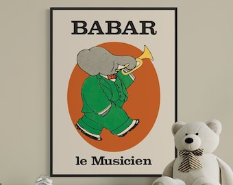 Babar the Elephant Le Voyag De Babar Nursery Wall Art Retro Kids Decor ...