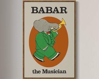 Babar the Elephant Le Voyag De Babar Nursery Wall Art Retro Kids Decor ...