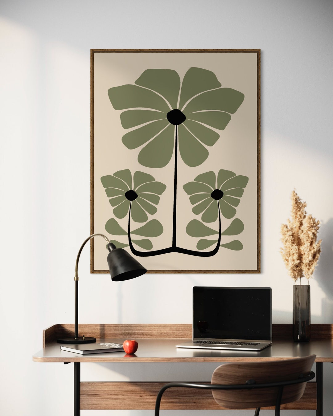 Sage Green Botanical Print: Neutral Flower Illustration, Bohemian Wall ...