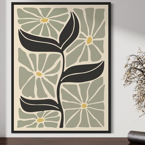 Botanical Print, Sage Green Flower Poster, Mid Century Modern Art - Etsy
