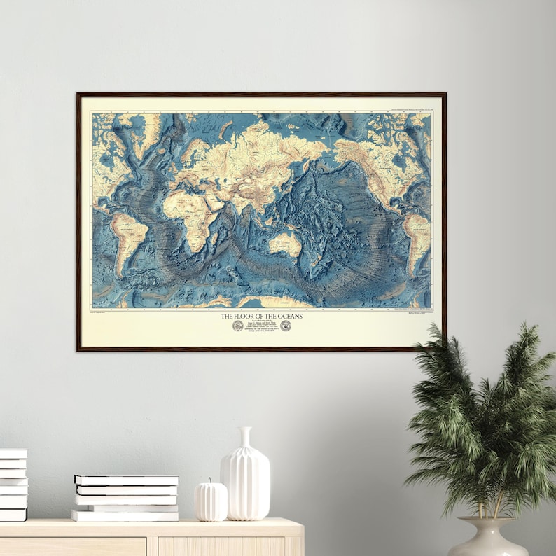 Ocean Floor Map Art Scientific Print Map Vintage Map Ocean Wall Decor ...