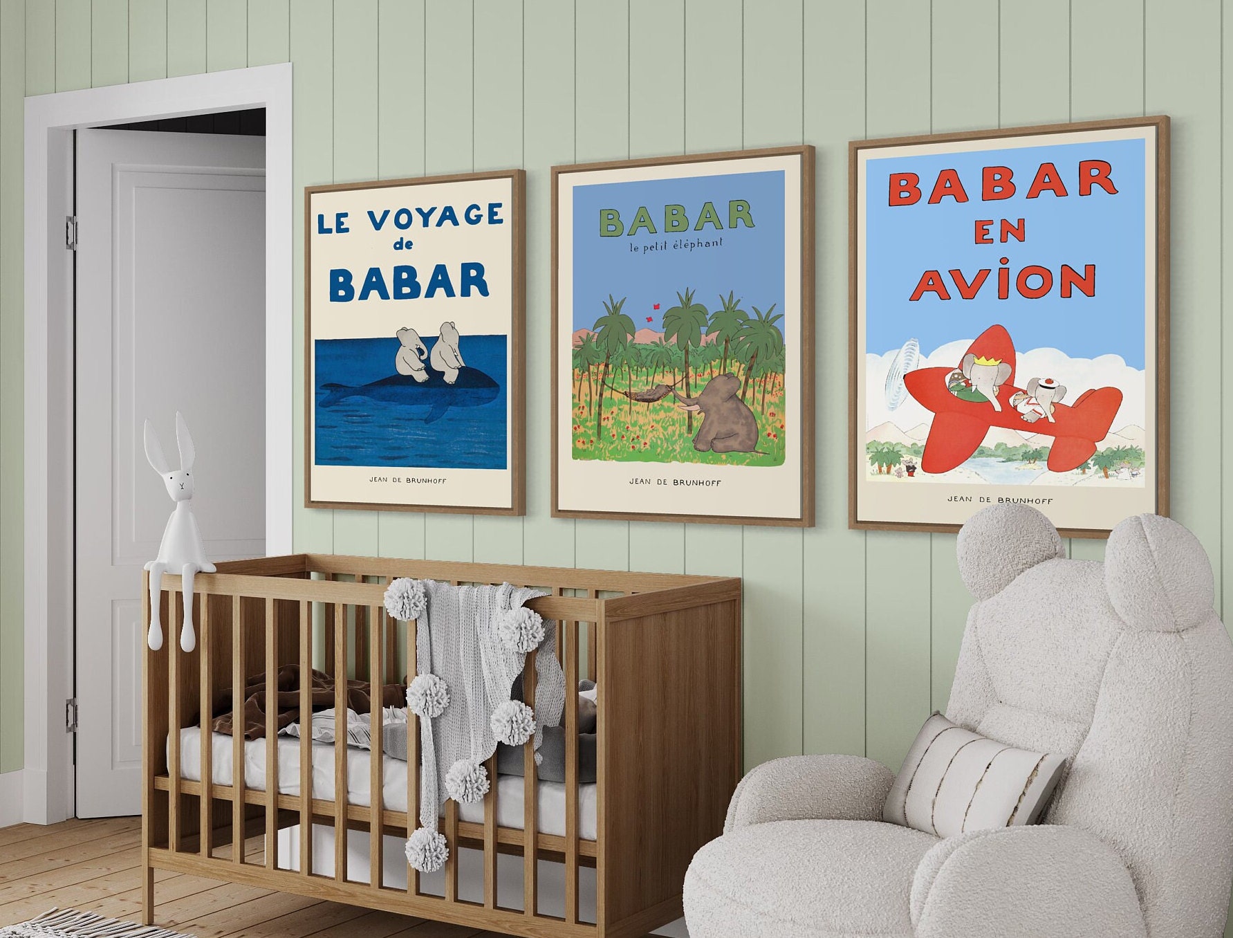 Babar the Elephant Print Set of 3, Nursery Decor, Retro Wall Art ...