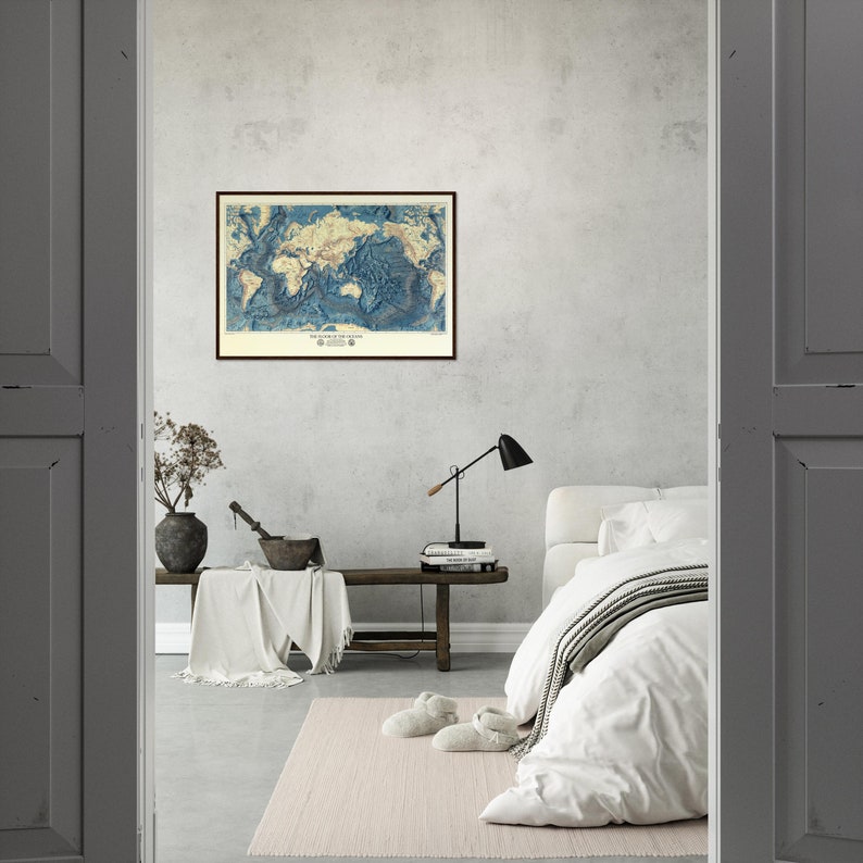 Ocean Floor Map Art Scientific Print Map Vintage Map Ocean Wall Decor ...