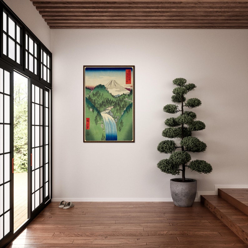 Japanese Waterfall Art Print: Hiroshige Ukiyo-e, Mount Fuji Vintage ...