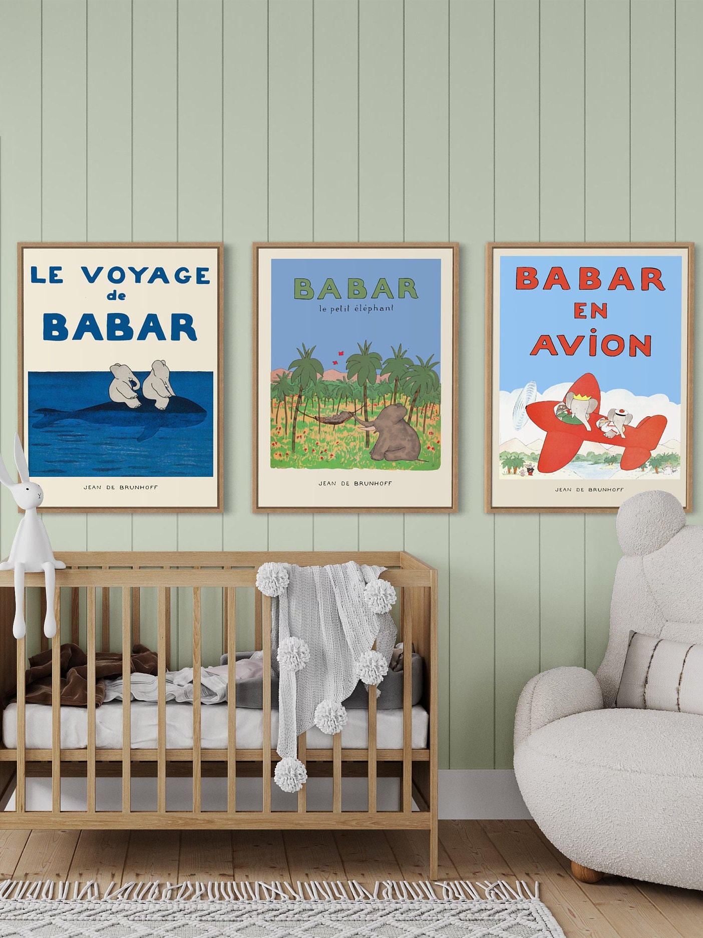 Babar the Elephant Print Set of 3, Nursery Decor, Retro Wall Art ...