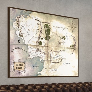 Middle Earth Antique Map Wall Decor, World Map Lord of the Rings Poster ...