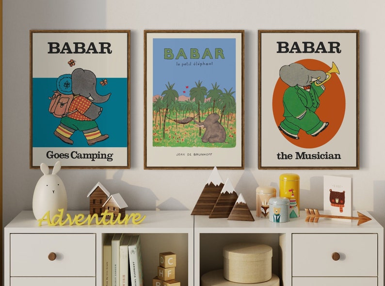 Babar the Elephant Wall Decor, Nursery Set of 9 Print, Vintage Nursery ...