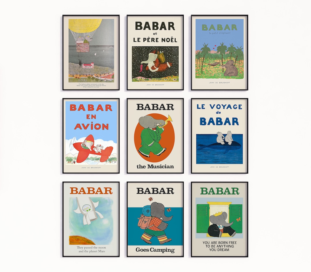 Babar the Elephant Wall Decor, Nursery Set of 9, Printable All Art ...