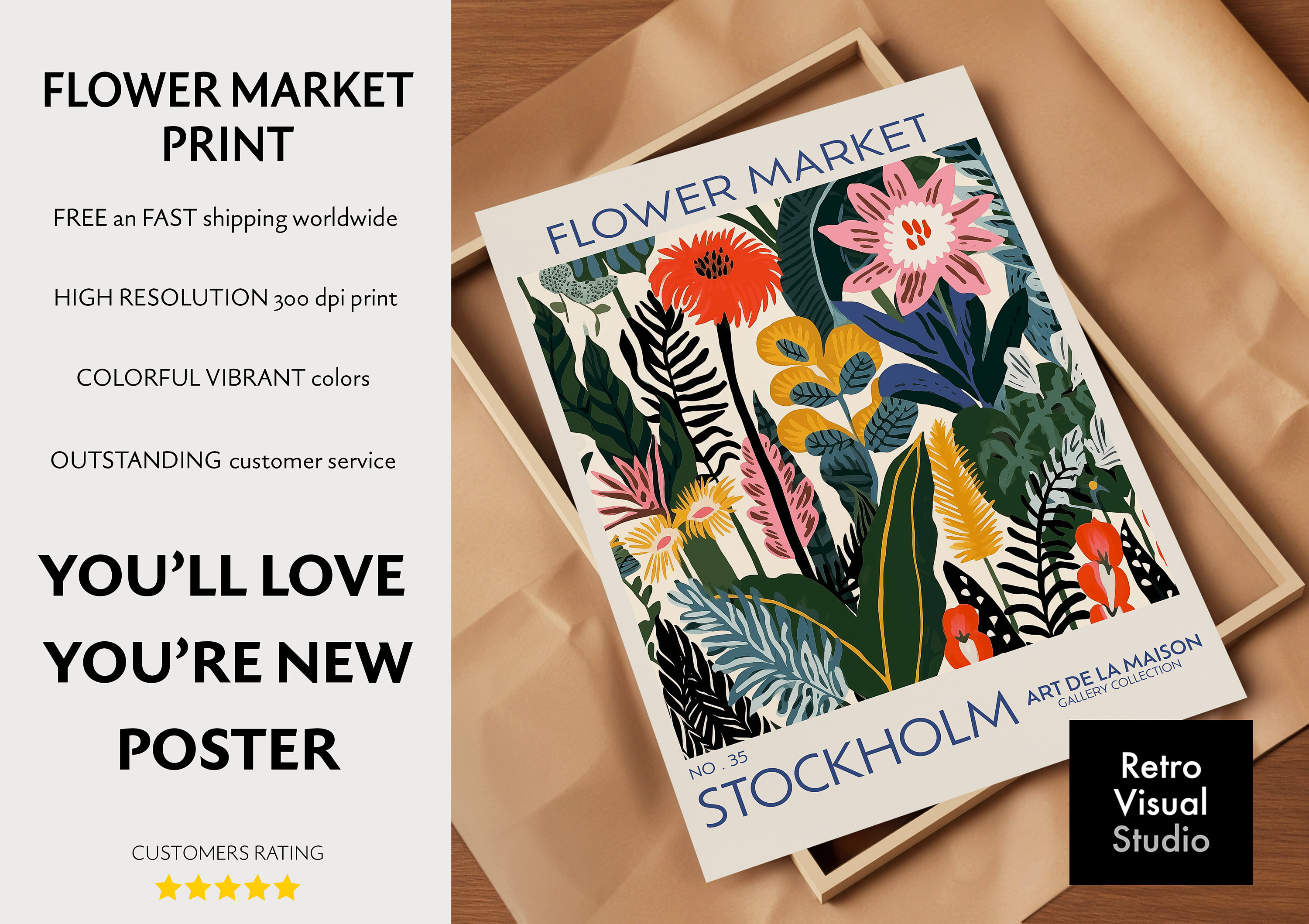 Flower Market Print, Botanical Wall Art, Floral Decor Poster, Flower ...