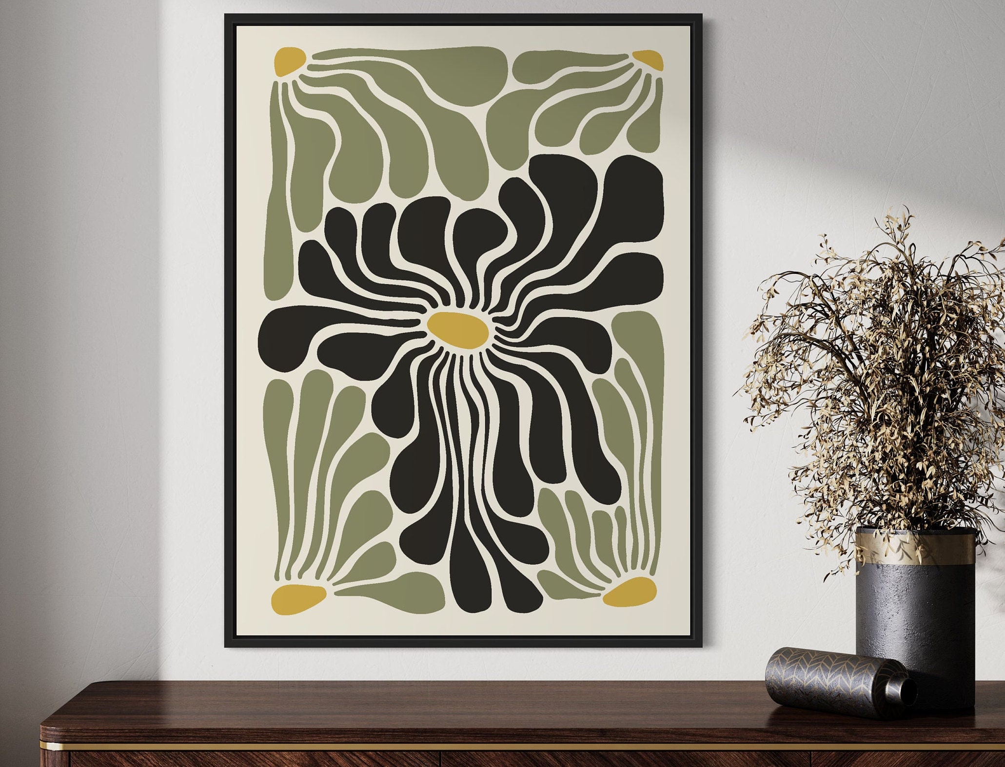 Mid Century Modern Botanical Print, Sage Green Flower Wall Art - Etsy